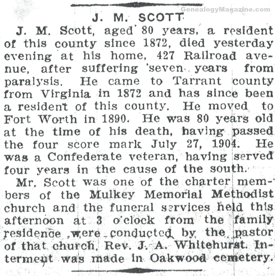 J. M. Scott obituary – GenealogyMagazine.com